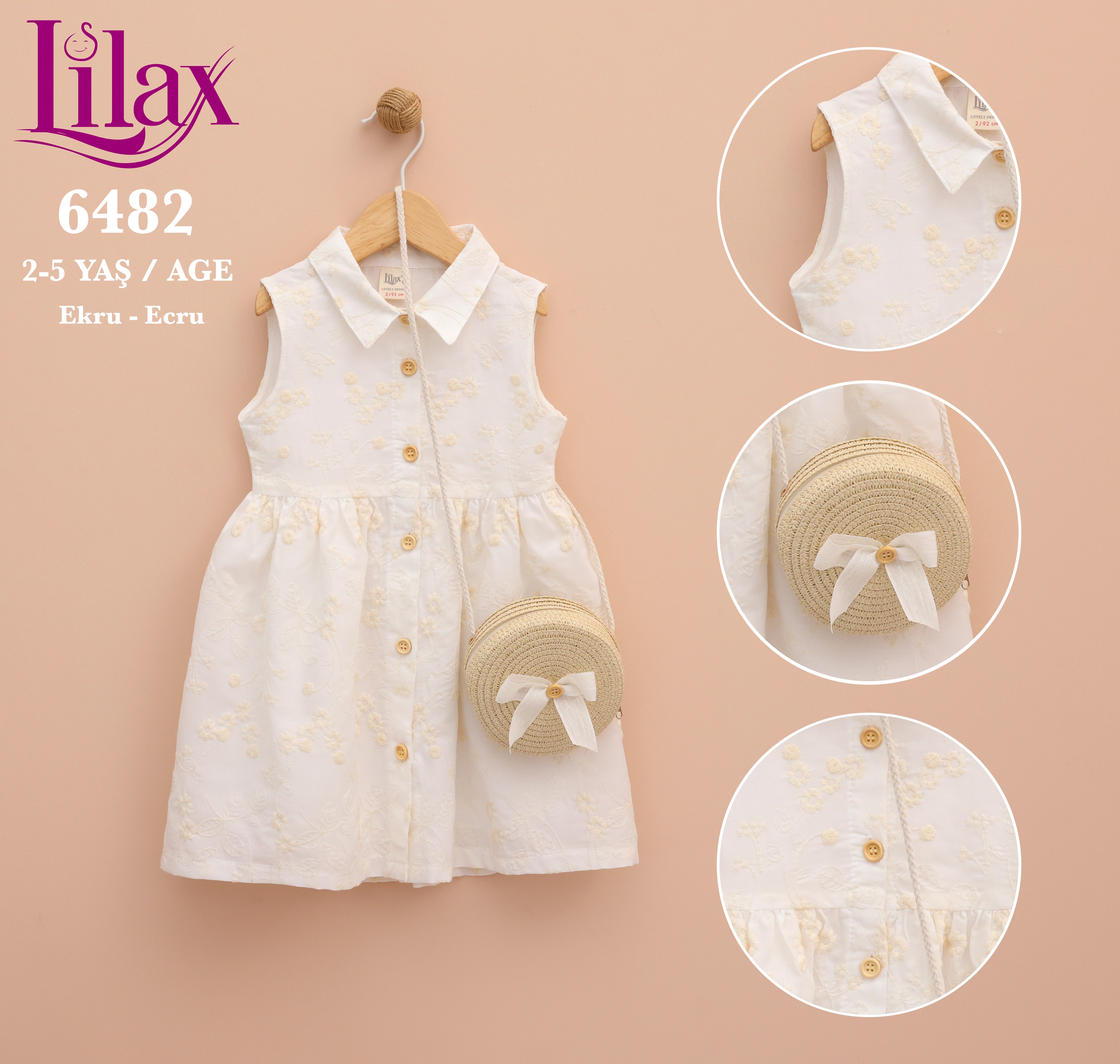 Lilax Kız Bebek Düğmeli Çantalı Sıfır Kol Elbise (2-5) Yaş