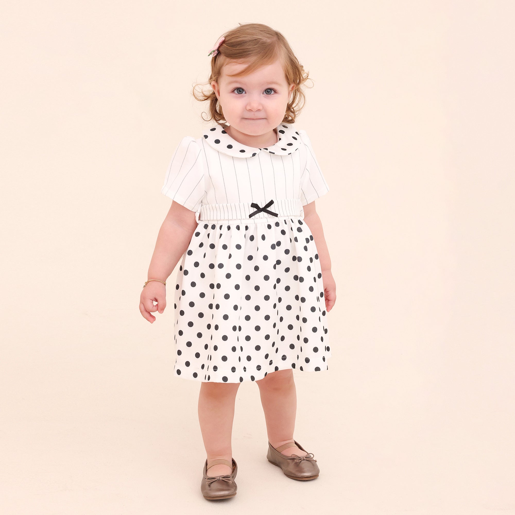 Lilax Çizgili ve Puantiye Detaylı Elbise (09-24 Ay)